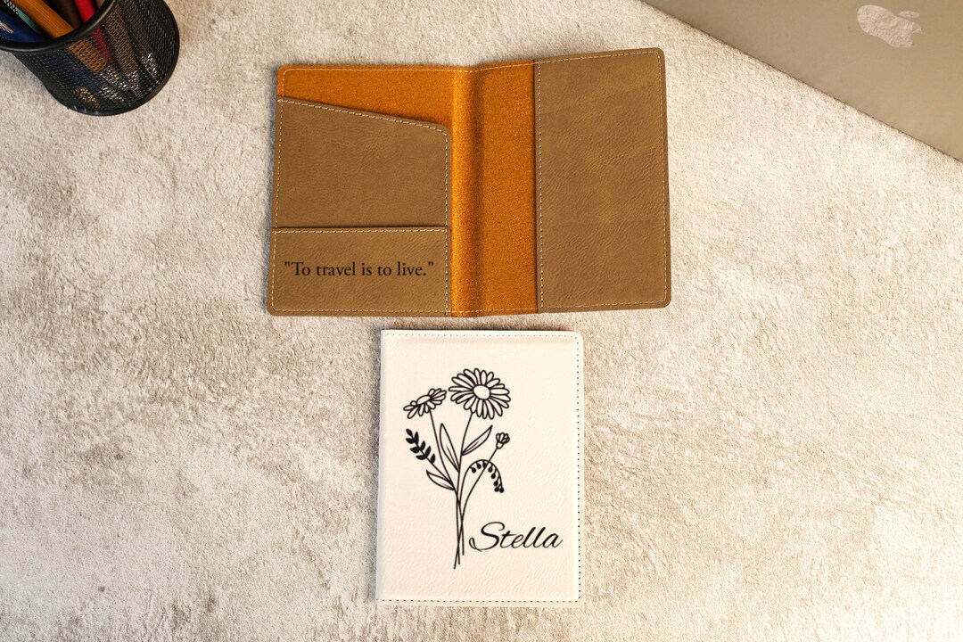 Birth Flower Passport Cover Personalized, Leather Passport Holder ...