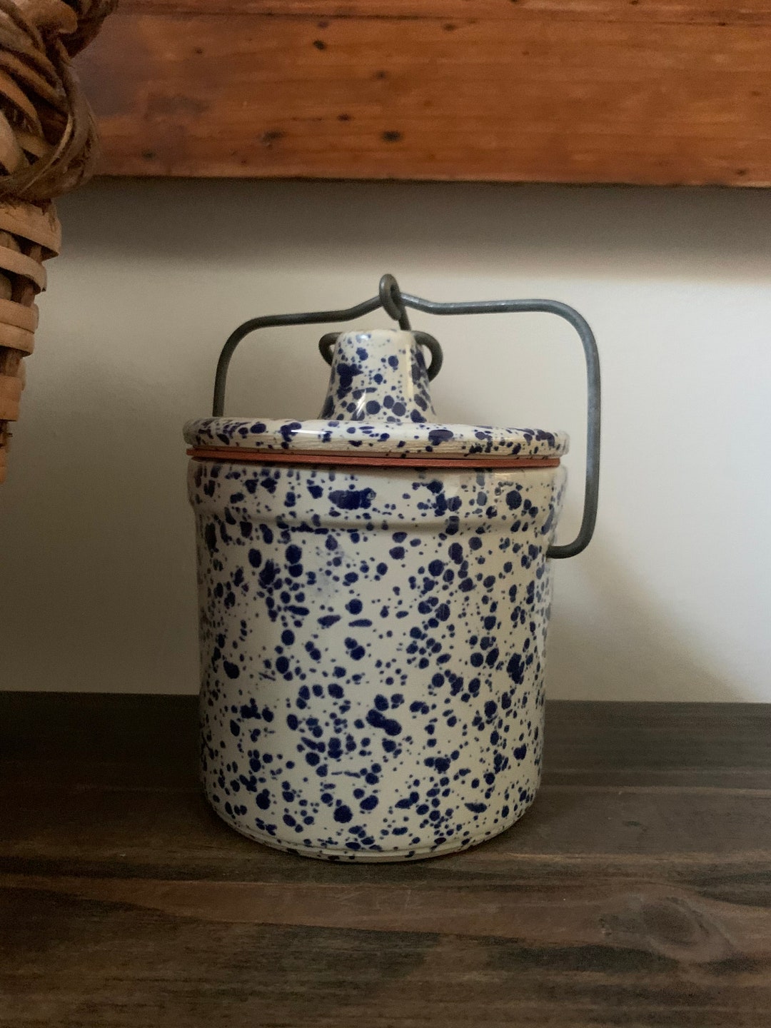 Vintage Blue Splatter Cheese Crock - Etsy