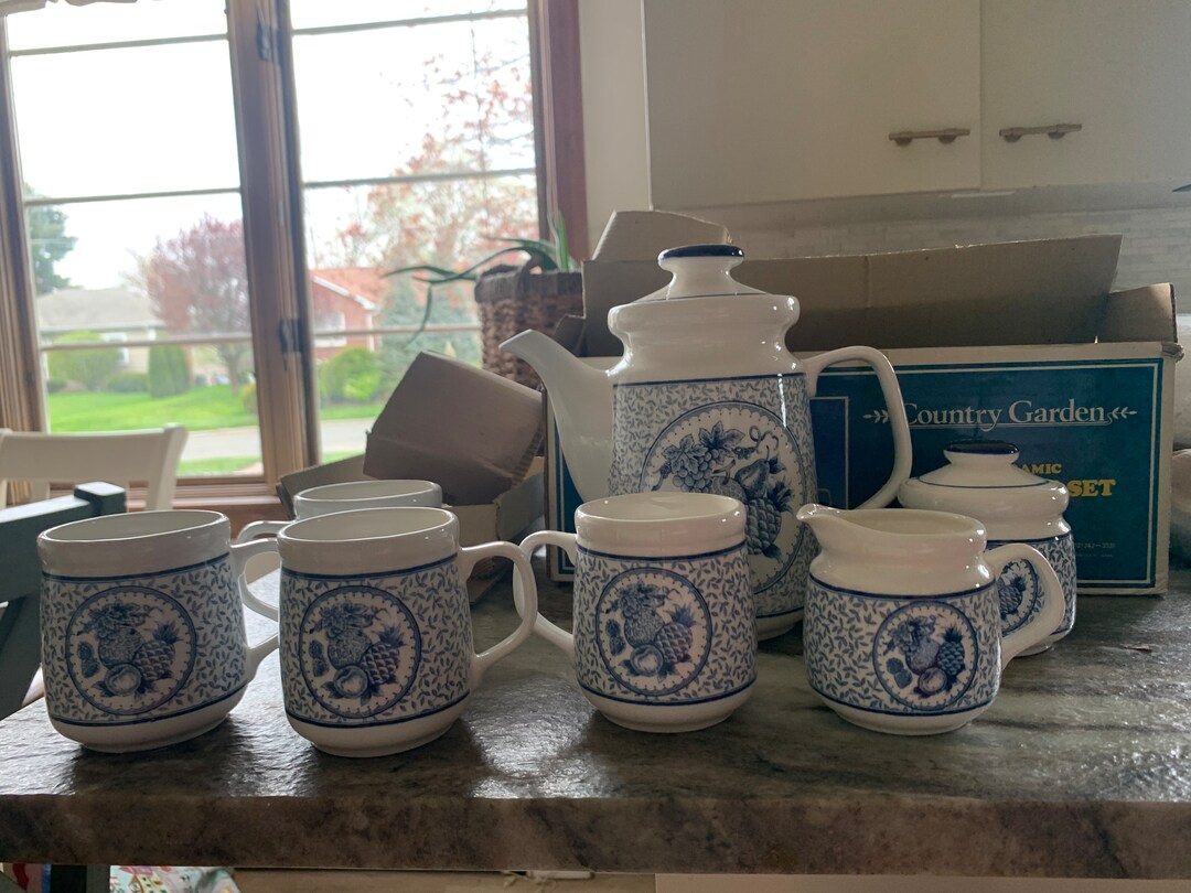 Country Garden Coffee Set/ 10 Pc/ Blue and White/ Cottage Core/ Grandma ...