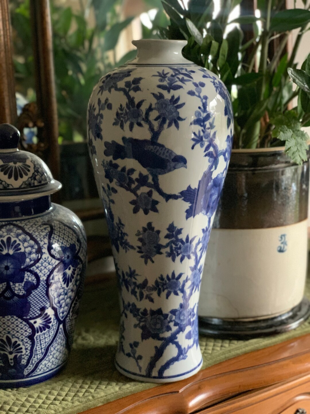 Blue and White/chinoiserie/swallow Bird Vase/ Large - Etsy