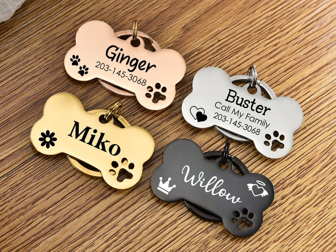 Personalized Bone Dog Tag: Engraved Stainless Steel Pet ID - Etsy