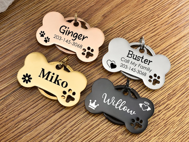 Personalized Bone Dog Tag: Engraved Stainless Steel Pet ID - Etsy