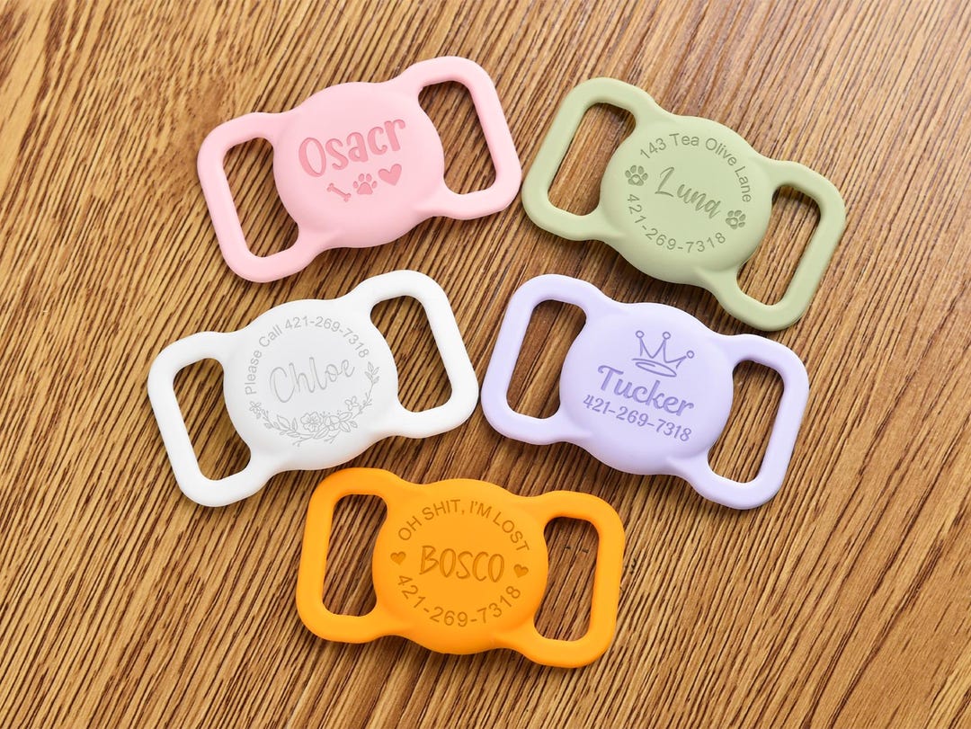 Personalized Pet AirTag Holder: Engraved Silicone Dog Collar Case - Etsy