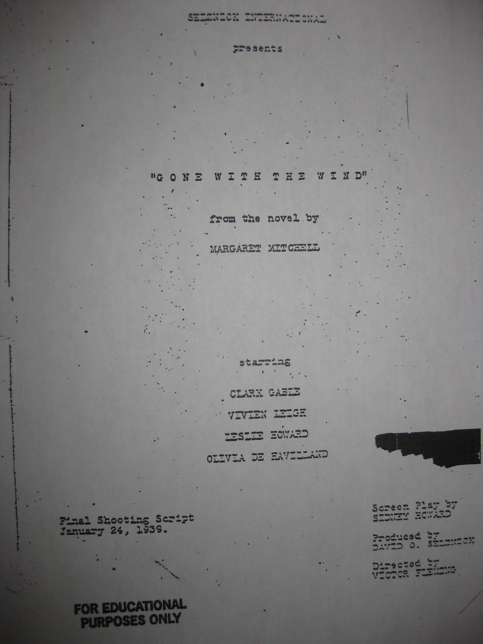 Gone With the Wind Signed Film Movie Script Screenplay Autograph X15 ...
