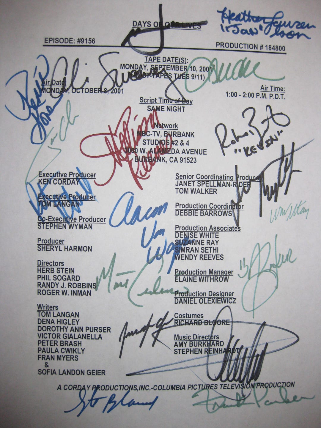 Days of Our Lives Cast Signed TV Script Screenplay Soap Opera ...