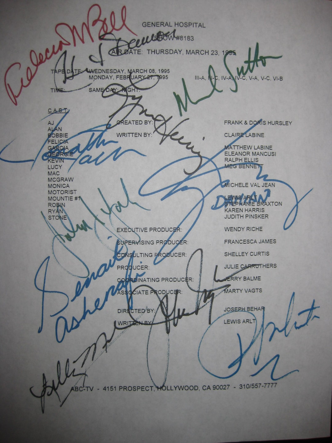 General Hospital Signed TV Script Screenplay 1995 Autograph X12 Michael ...
