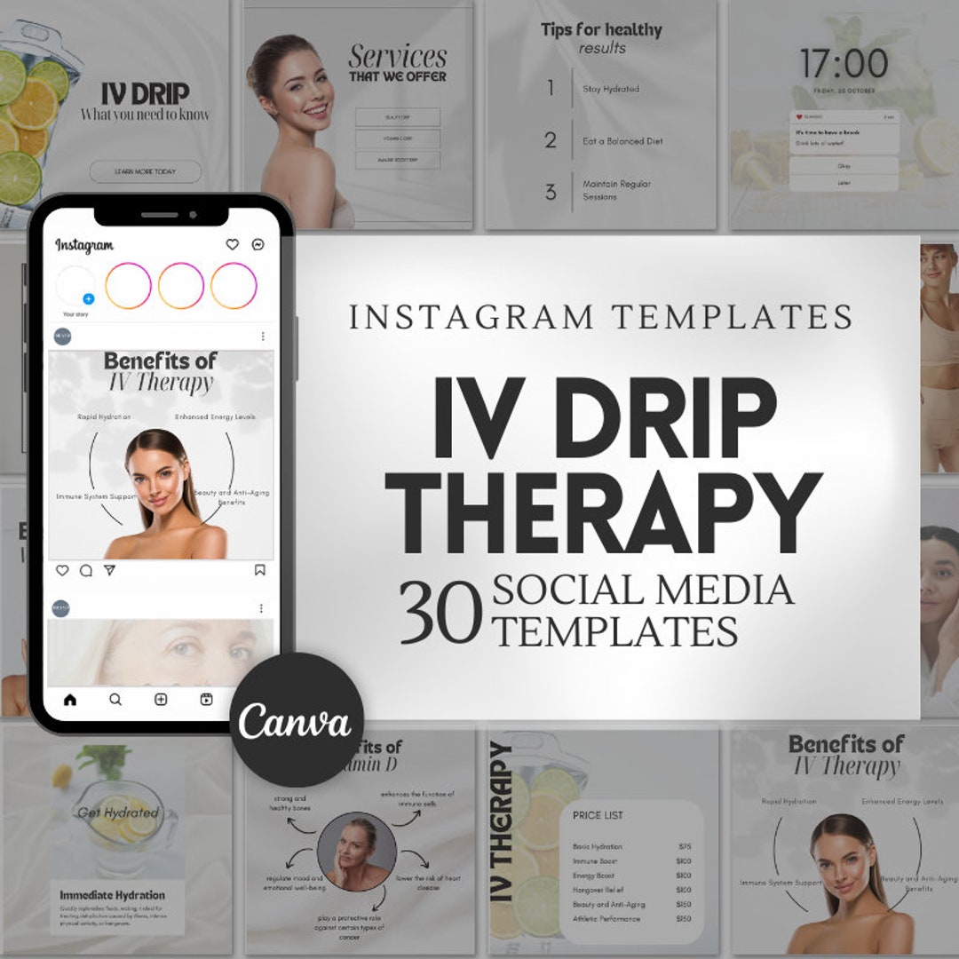 30 IV Therapy Instagram Templates | IV Drip Template | IV Cocktail Drip ...