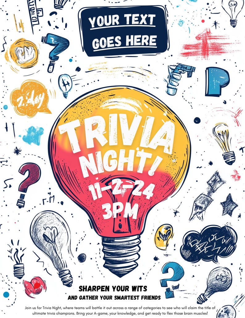 Fun Trivia Night Invitation Template – Editable Canva Design, Printable ...
