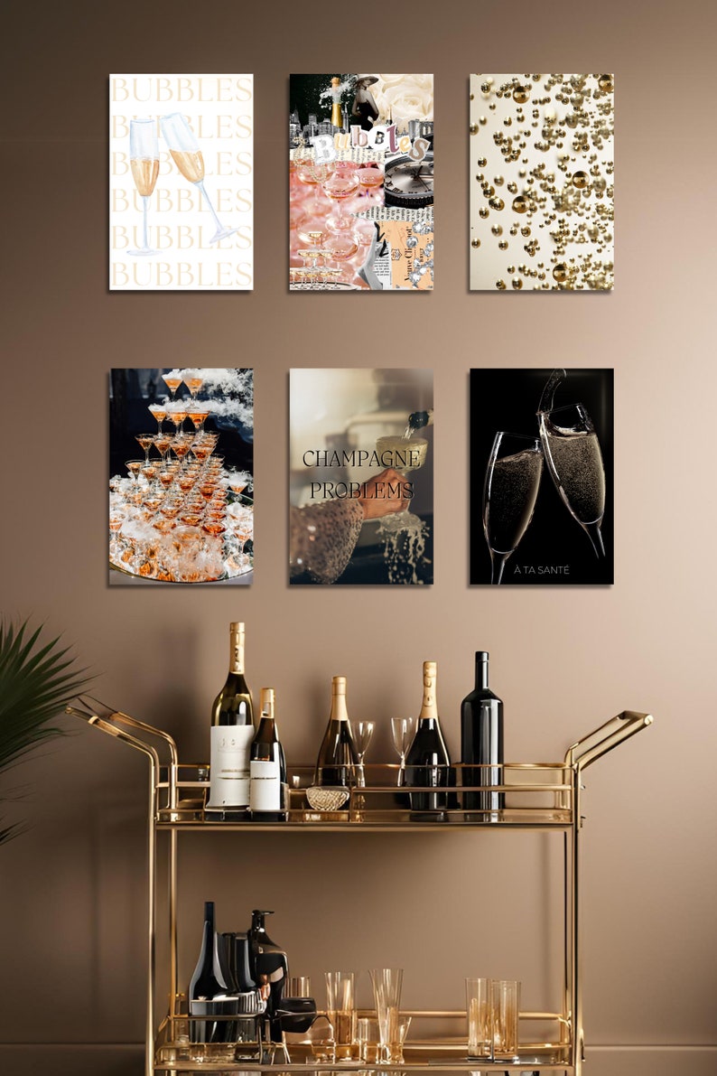 Champagne Cheers! Bubbles Large Wall Art, Aesthetic Room Decor ...