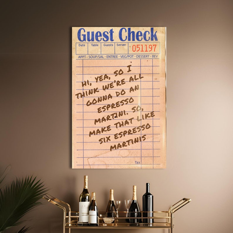 Guest Check Wall Art, Espresso Martini Order Acrylic Poster, Trendy Aesthetic Decor, Large Girly ...