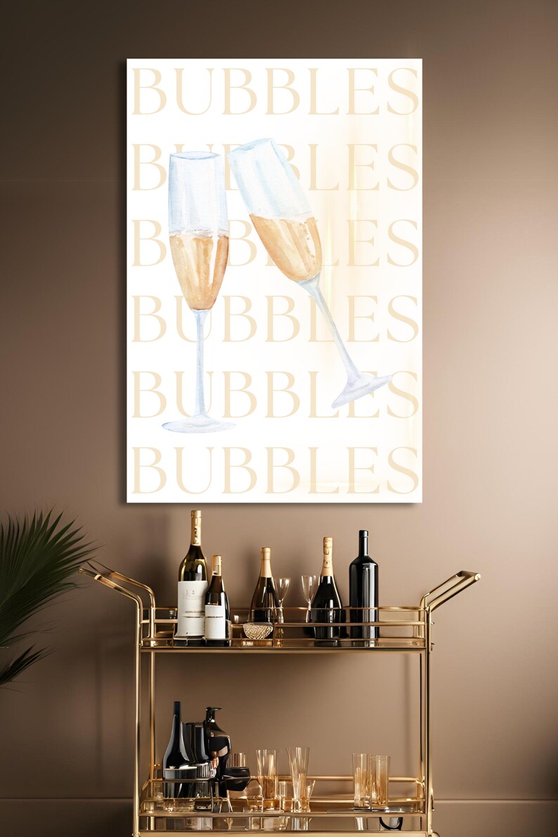 Champagne Cheers! Bubbles Large Wall Art, Aesthetic Room Decor ...