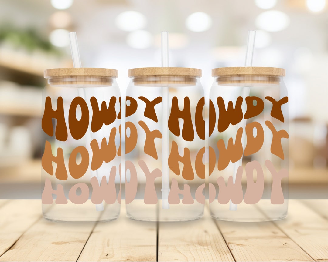 Howdy Groovy Glass Coffee Cup With Lid and Straw Cute Retro Glass Cup ...