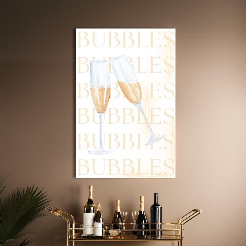 Champagne Cheers! Bubbles Large Wall Art, Aesthetic Room Decor ...