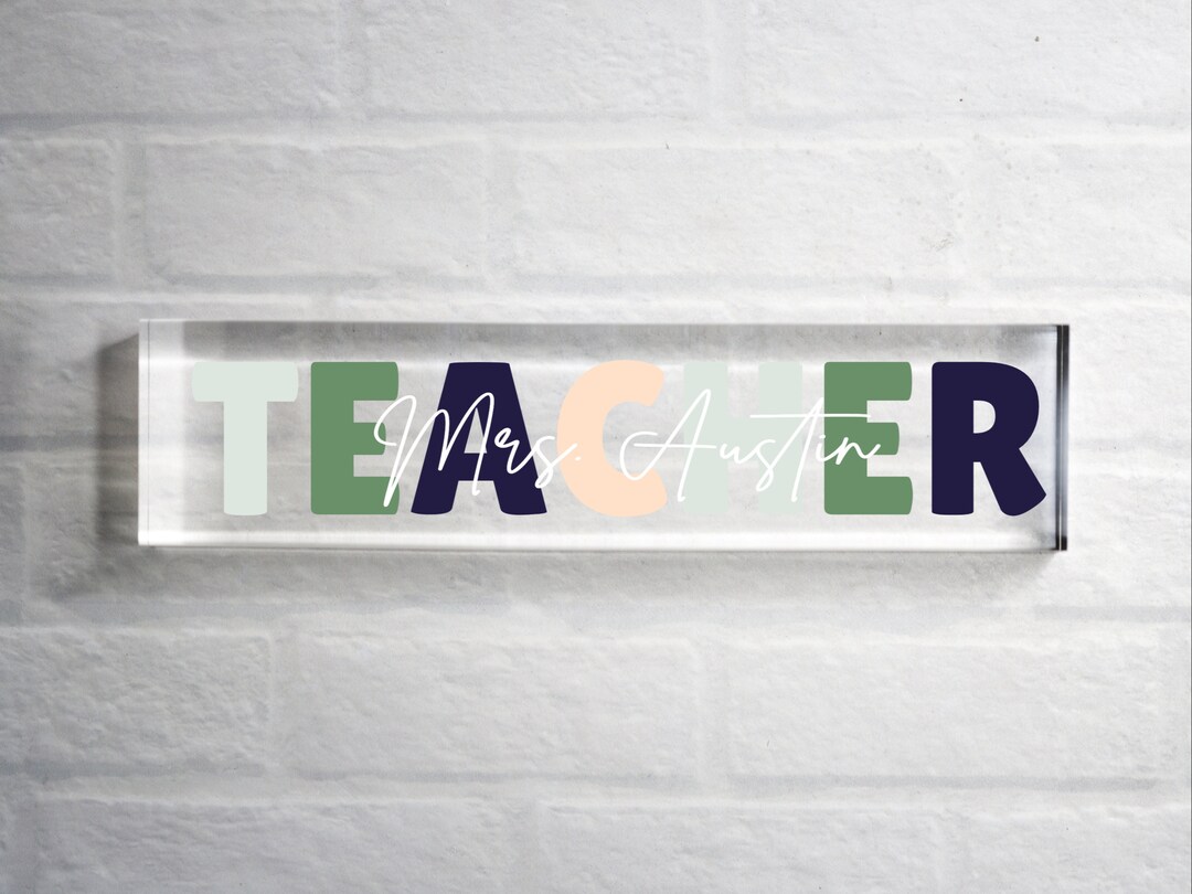 Personalized Teacher Desk Name Plate, Clear Acrylic Wedge - Etsy