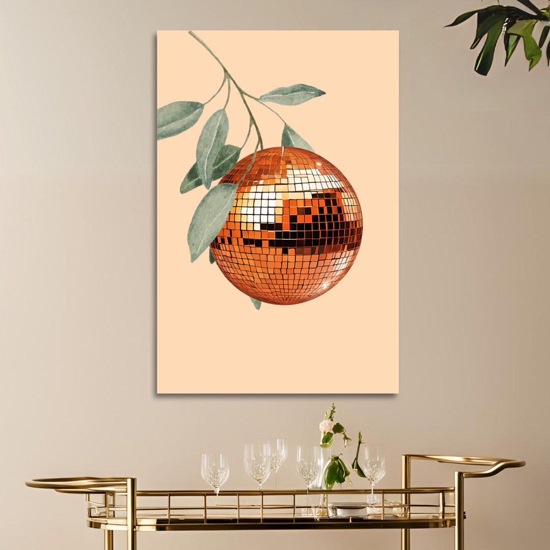 Orange Disco Ball Acrylic Wall Art Plant 3 Piece Wall Art Set Trendy ...