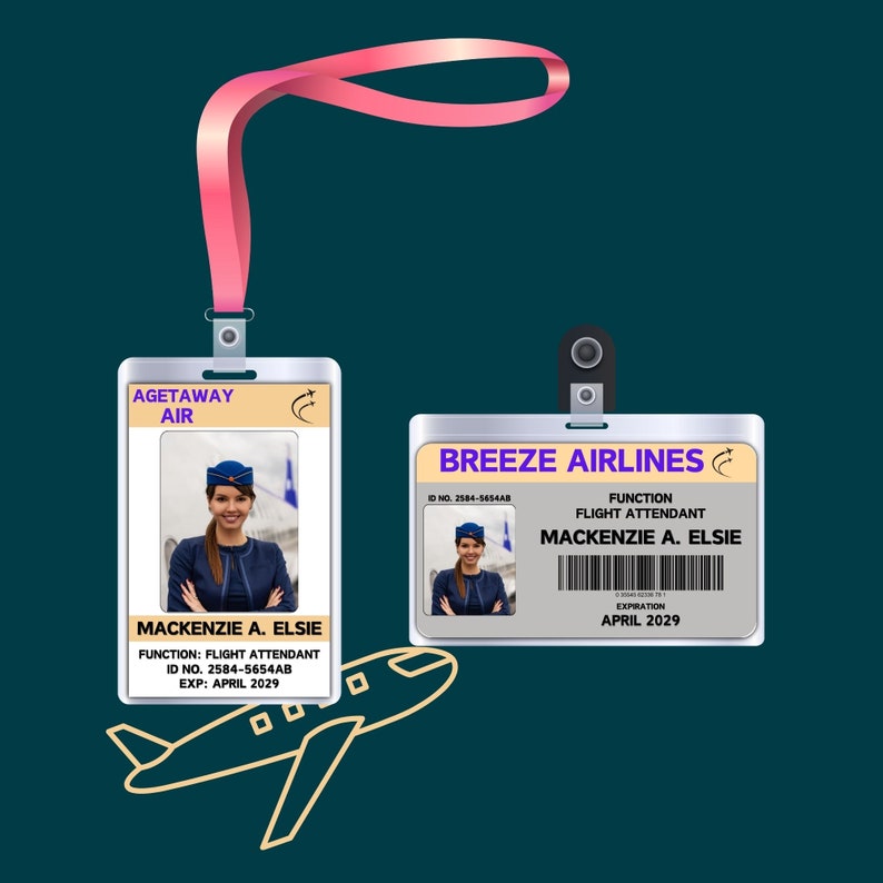 Flight Attendant ID Badge, Pretend Play Airline Uniform Name Badge ...