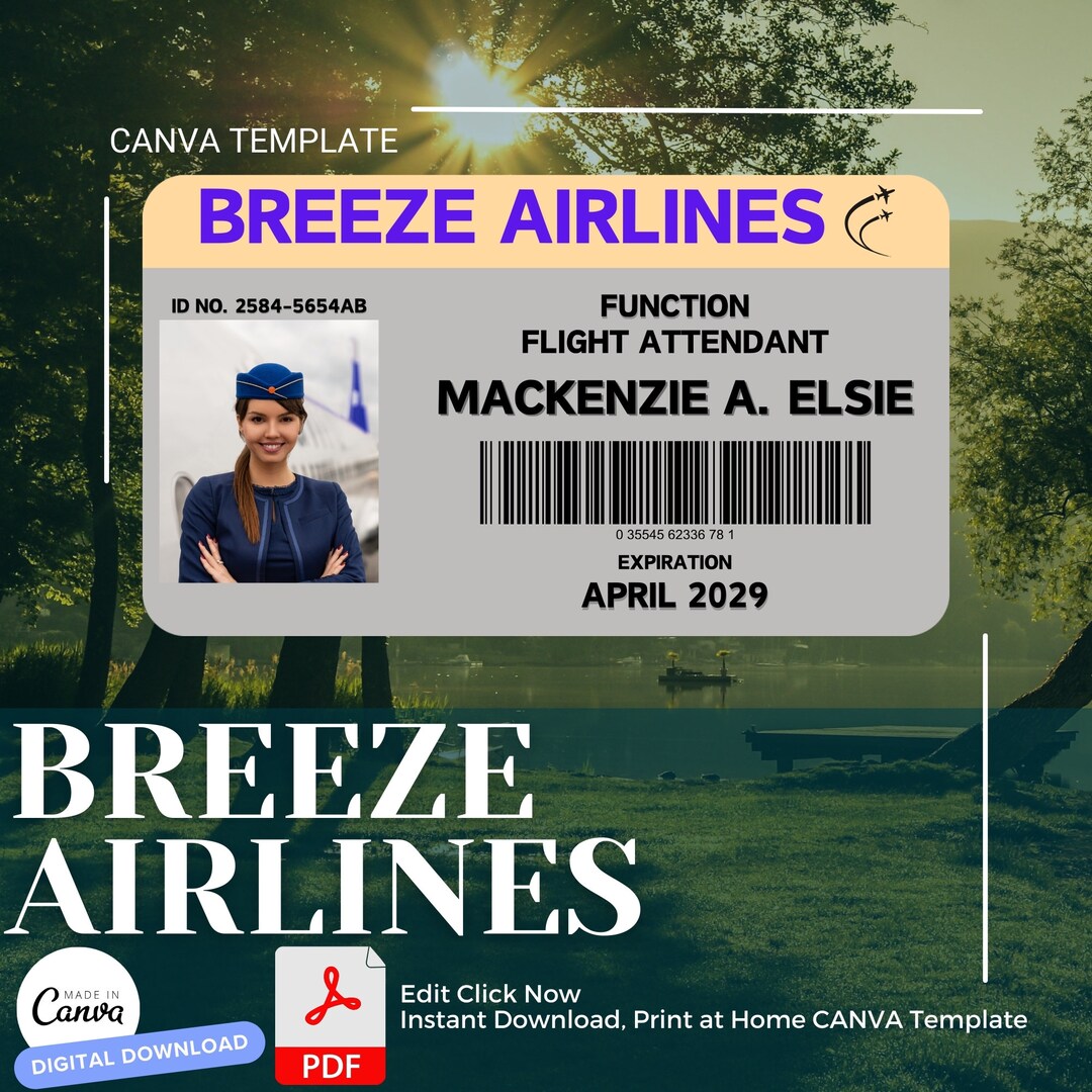 Breeze Airlines ID Badge: Editable Air Crew Tag (instant Download) - Etsy