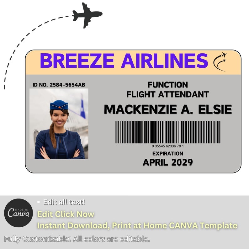 Flight Attendant ID Badge, Pretend Play Airline Uniform Name Badge ...