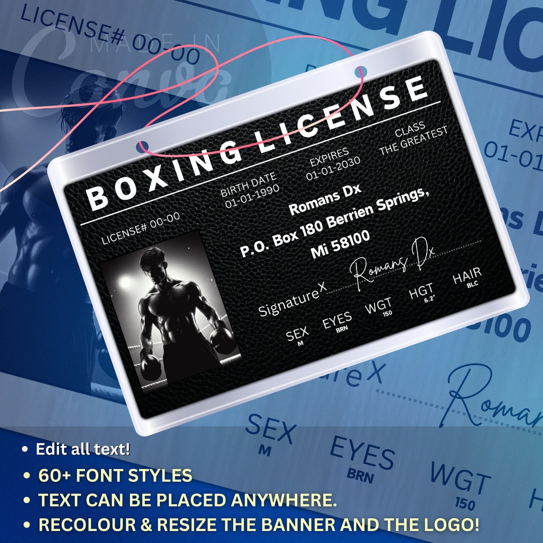 Boxing License Template Gift for Boxer Mans Collectible Trading Card ...