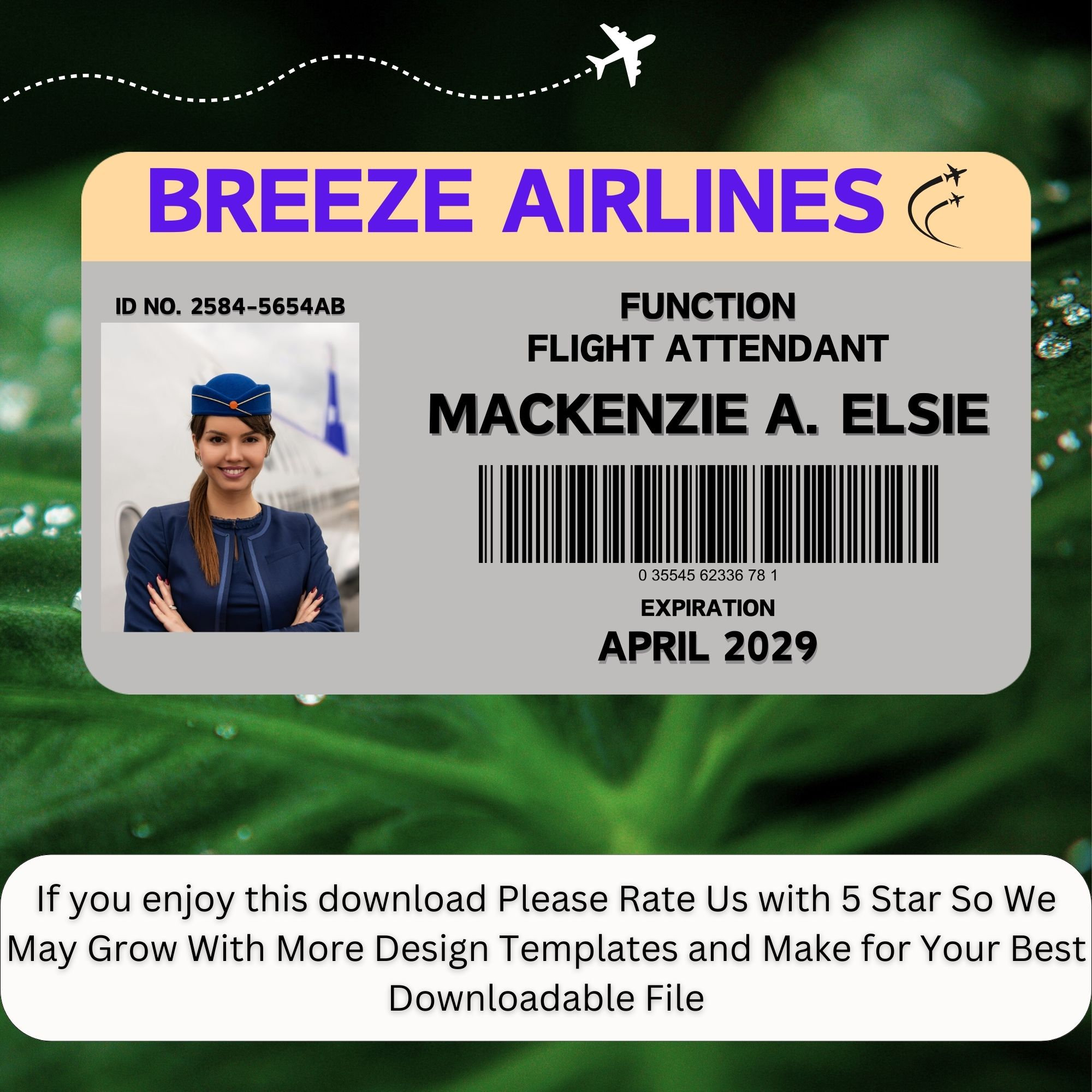 Editable Flight Attendant ID Badge: Airline Pretend Play (PDF) - Etsy