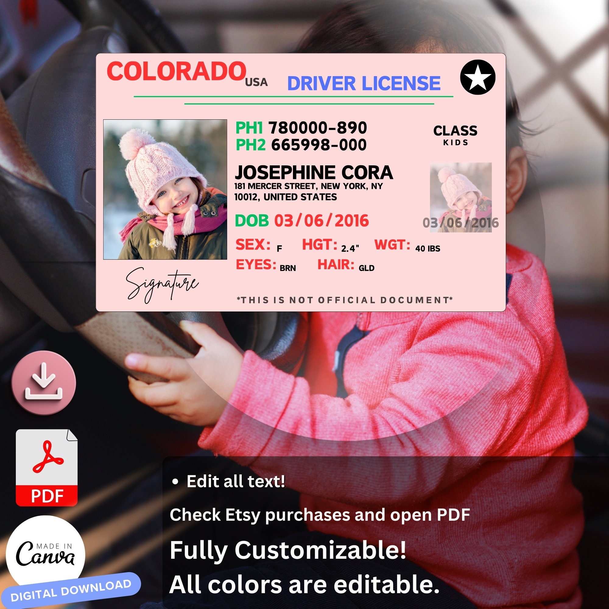 Cute Pooch Kid Novelty Driver License Child Safety Identification Card ...