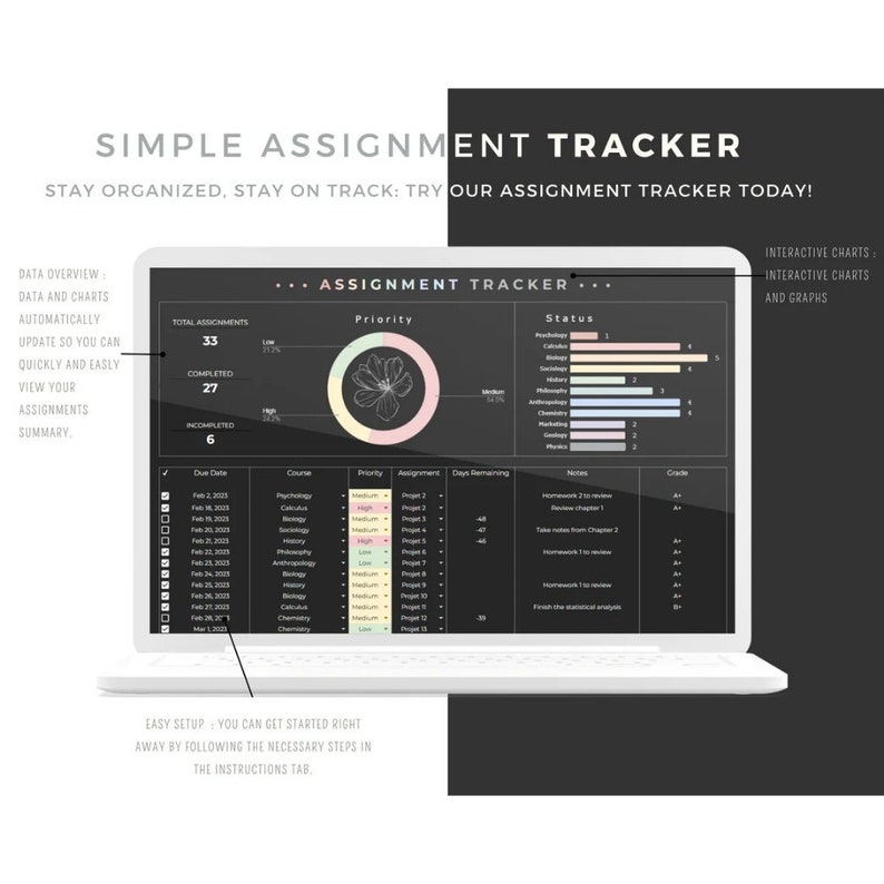 Assignment Tracker, School Planner Google Sheets and Excel Spreadsheet ...
