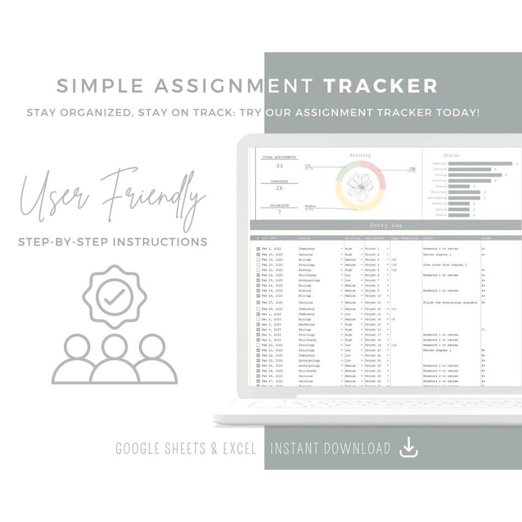 Assignment Tracker, School Planner Google Sheets and Excel Spreadsheet ...