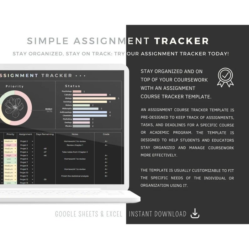 Assignment Tracker, School Planner Google Sheets and Excel Spreadsheet ...