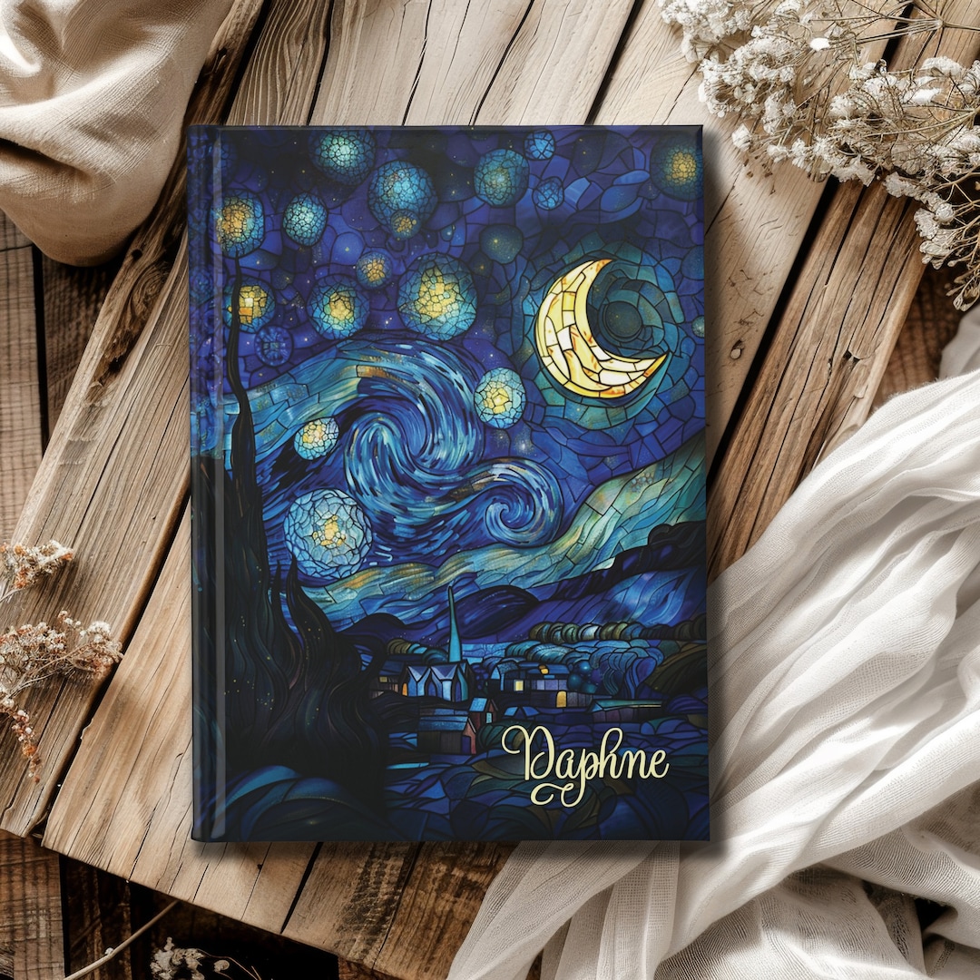 Personalized Van Gogh Style Stained Glass Notebook, Starry Night Design ...