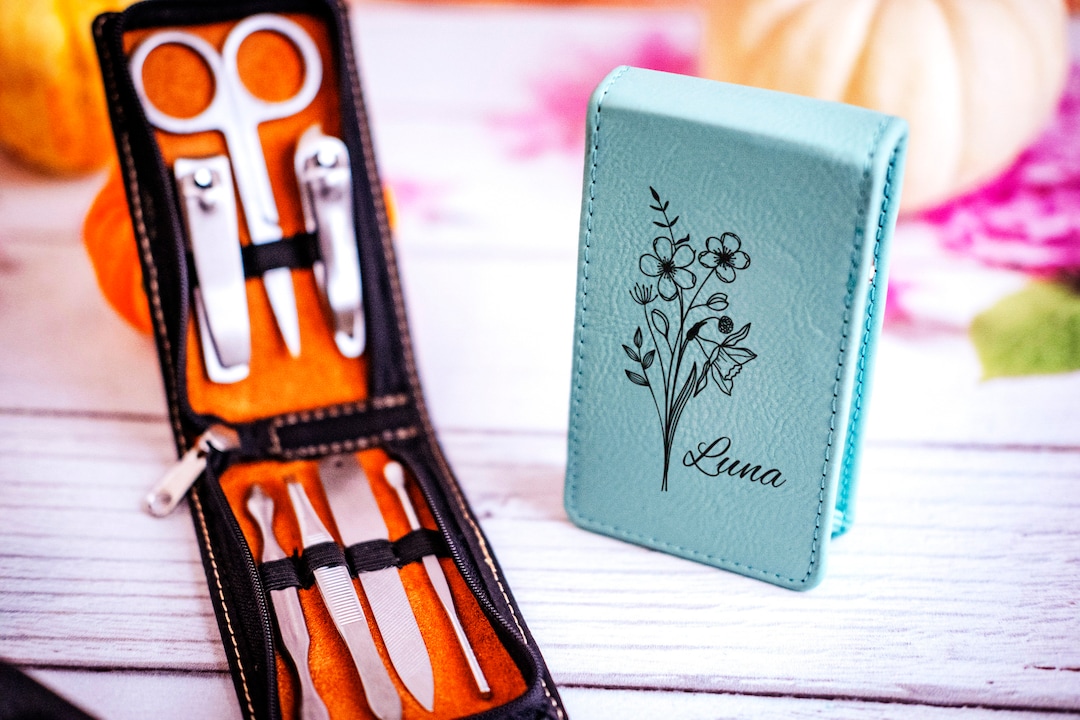 Birth Month Flower Engraved Manicure Set, Custom 7-piece Manicure and ...