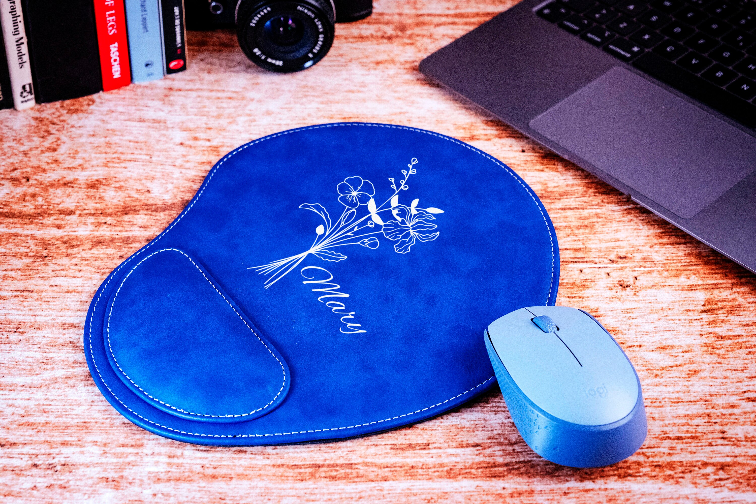 Birth Flower Engraved Mousepad, Customized Desk Pad, Personalized ...