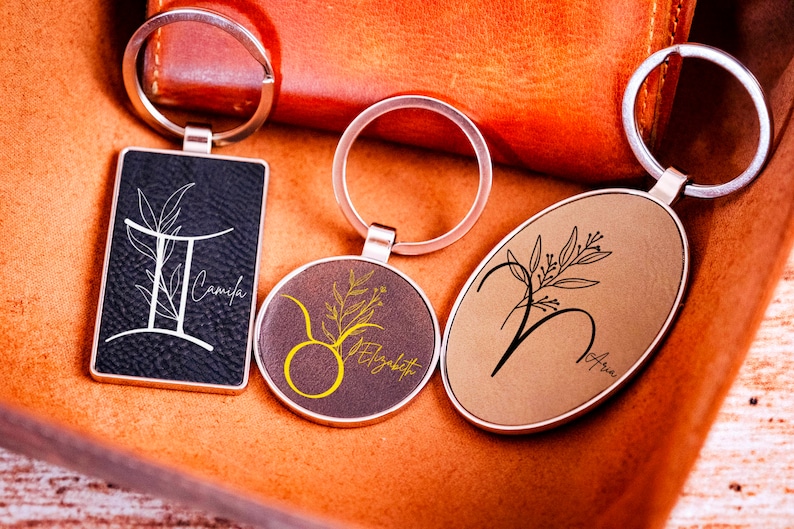 Custom Zodiac Leather Keychain, Custom House Keychain, Engraved Zodiac ...