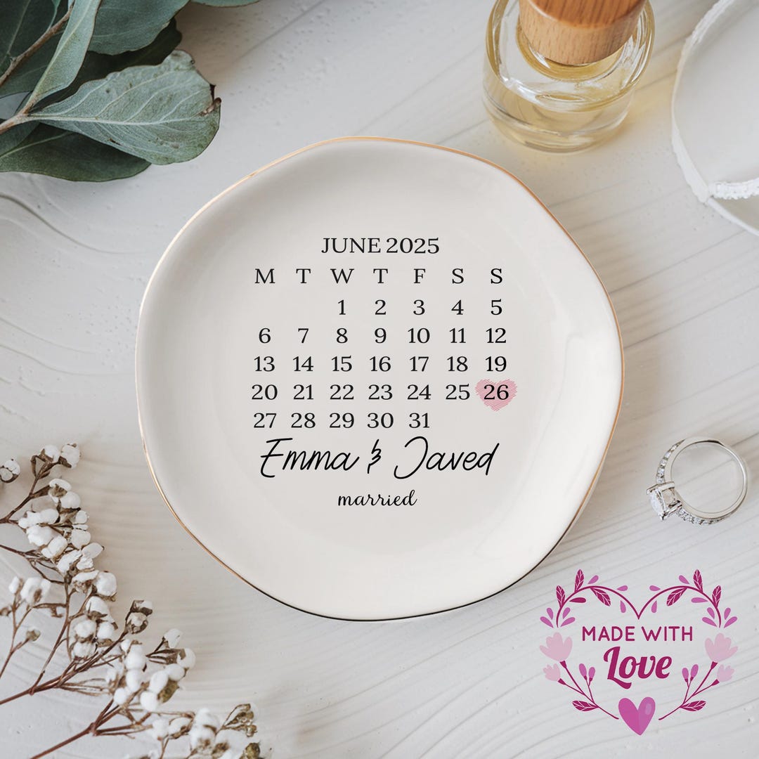 Custom Wedding Calendar Date Jewelry Dish, Wedding Ring Dish ...
