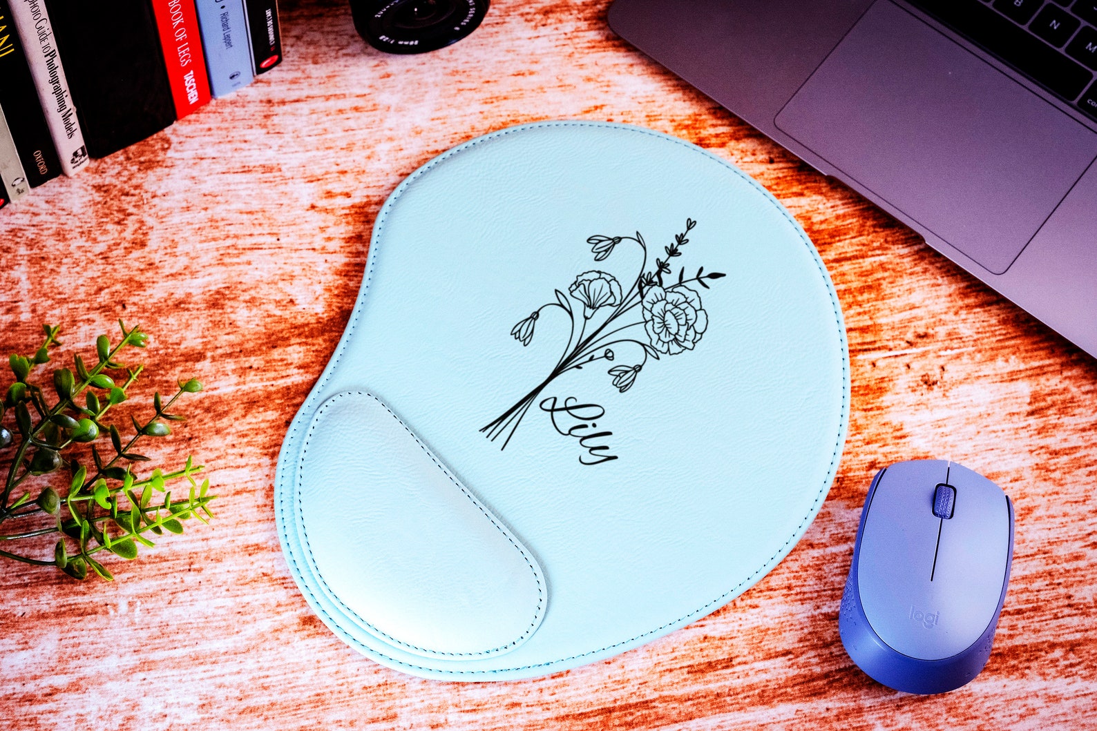 Birth Flower Engraved Mousepad, Customized Desk Pad, Personalized ...