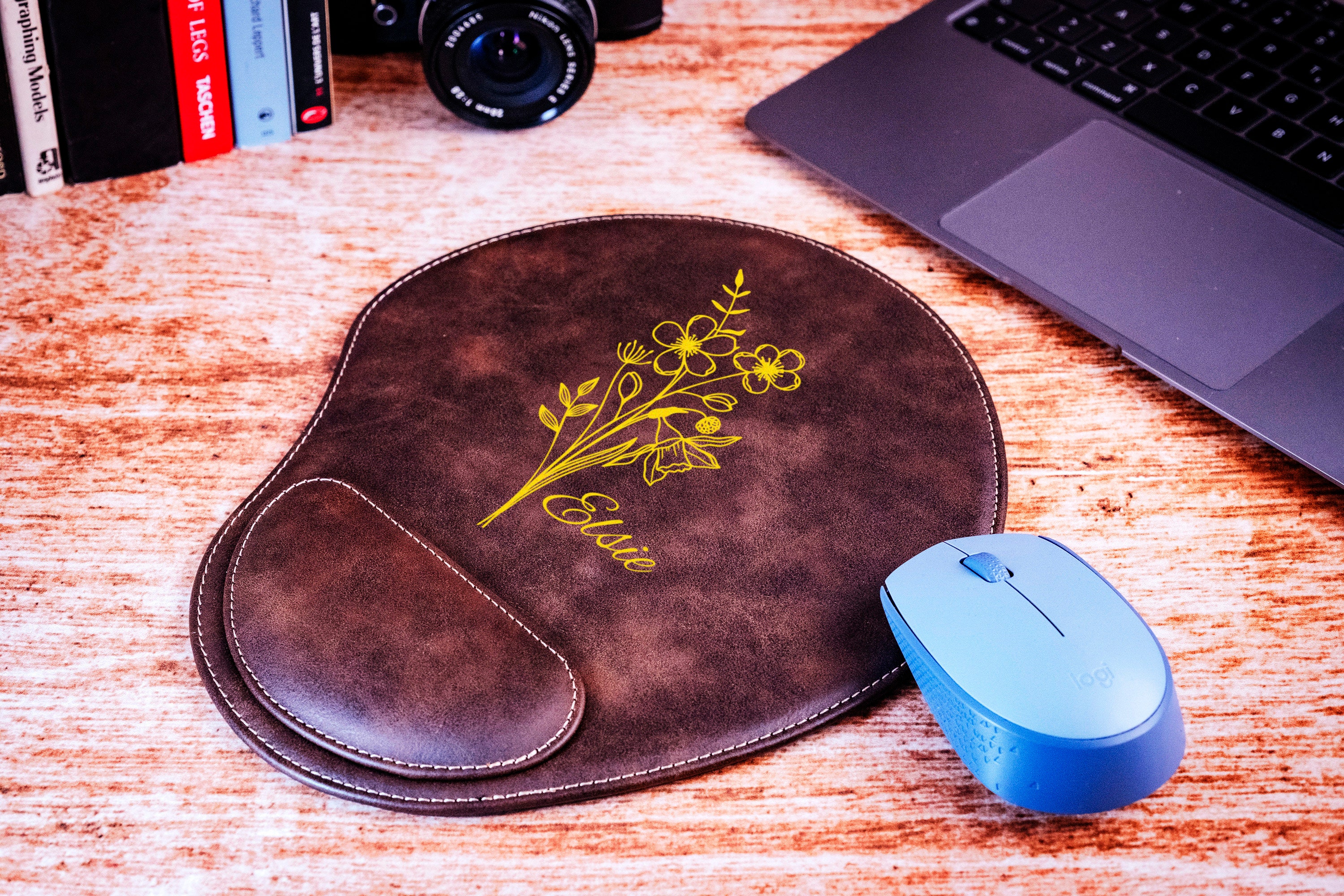 Birth Flower Engraved Mousepad, Customized Desk Pad, Personalized ...
