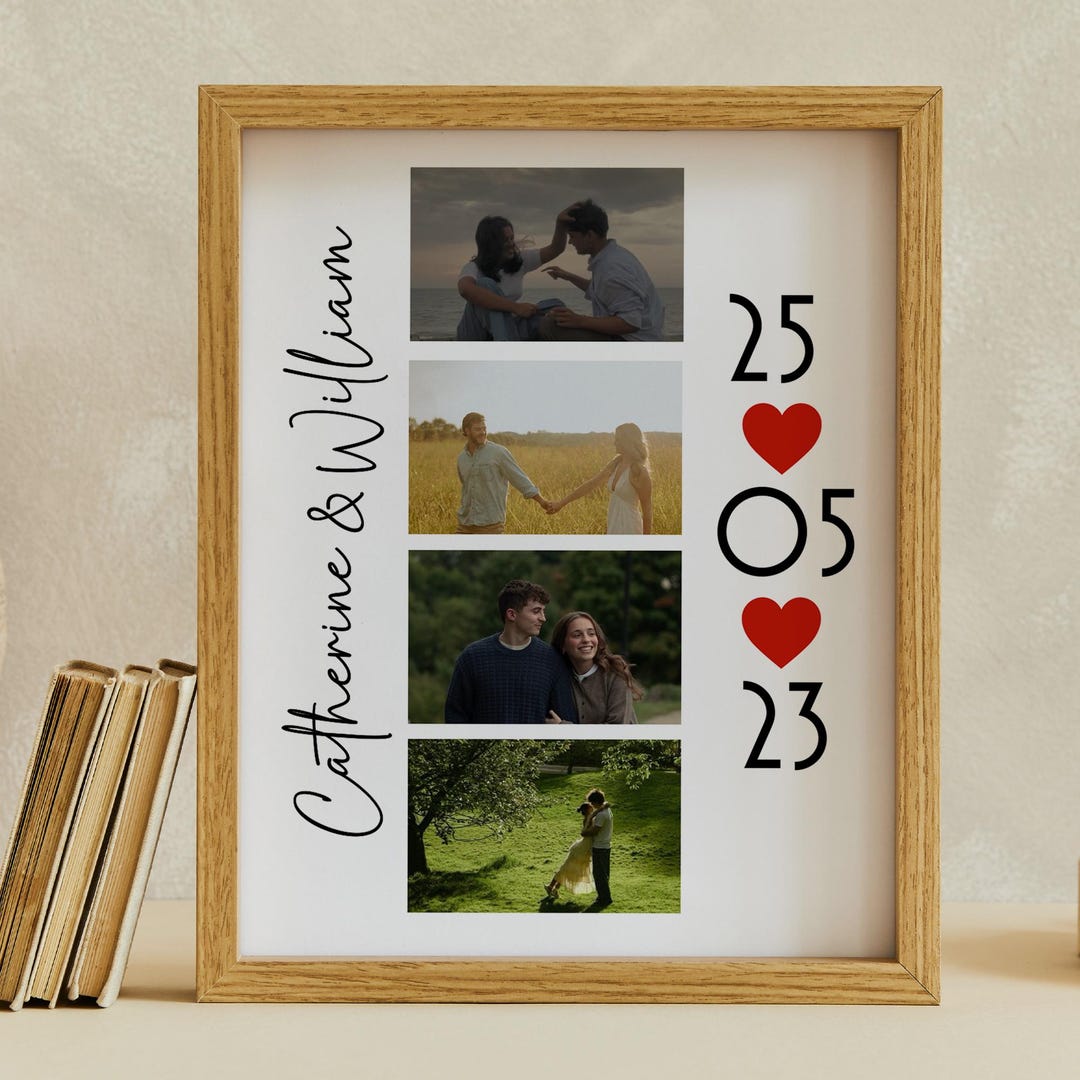 Personalized Photo Collage Art Print, Photo Frame for Couples, Heart ...