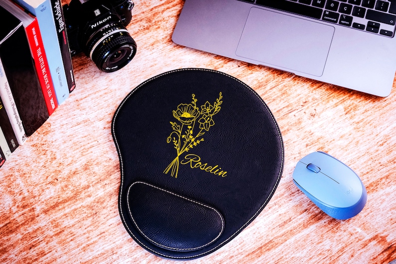 Birth Flower Engraved Mousepad, Customized Desk Pad, Personalized ...