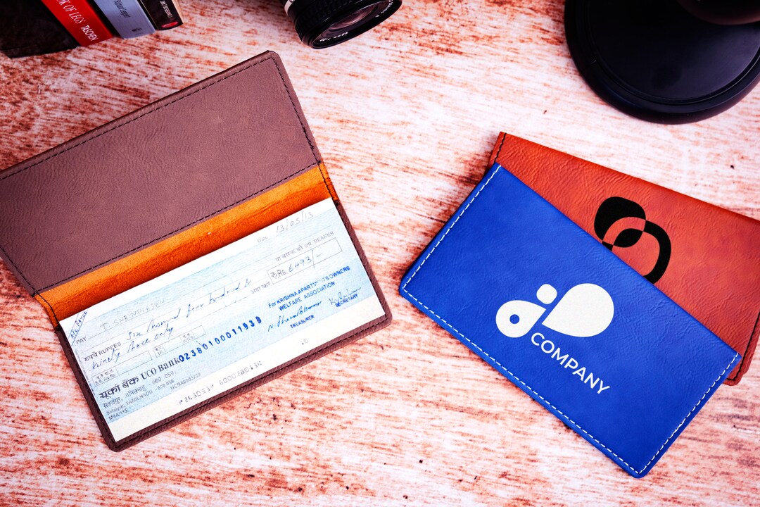 Company Logo Engraved Checkbook, Business Checkbook Cover, Leather ...