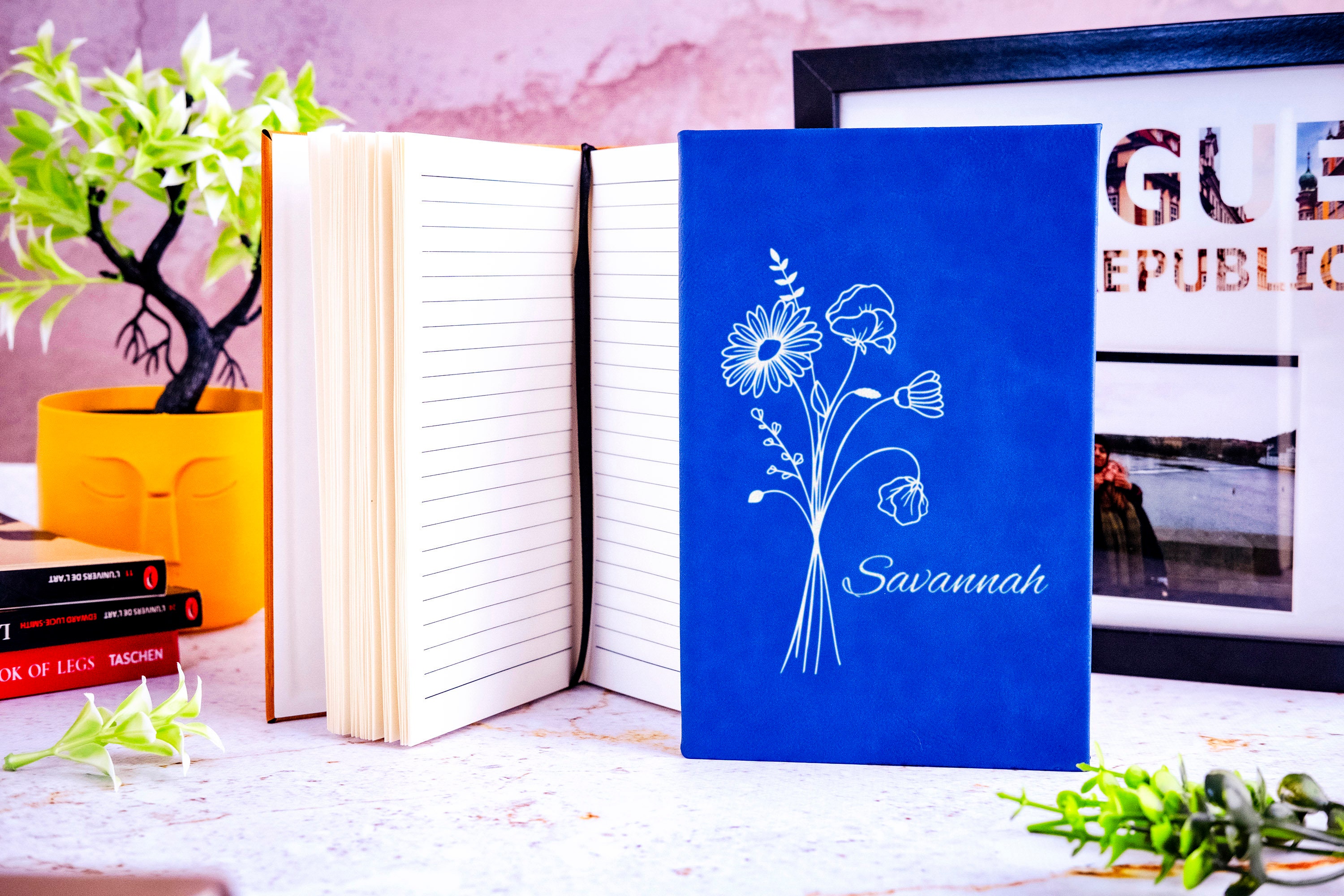 Personalized Birth Flower Journal, Custom Leather Notebook, Gift for ...