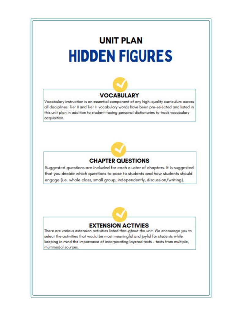Hidden Figures Young Readers' Edition Unit Plan - Etsy