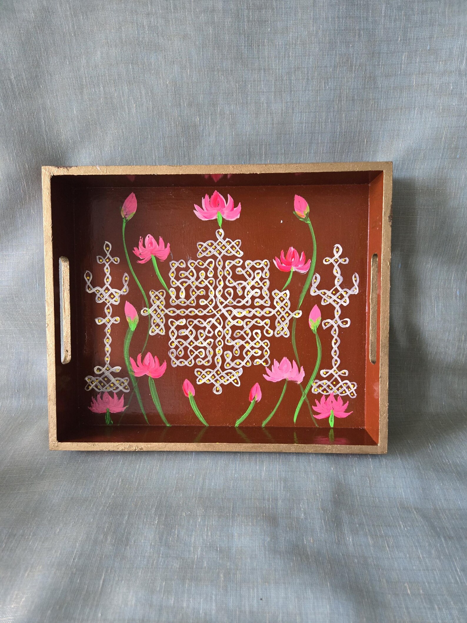 12inch Handmade Kolam Wood Tray/ Pooja Tray/ Serving Tray/ Rangoli Tray ...