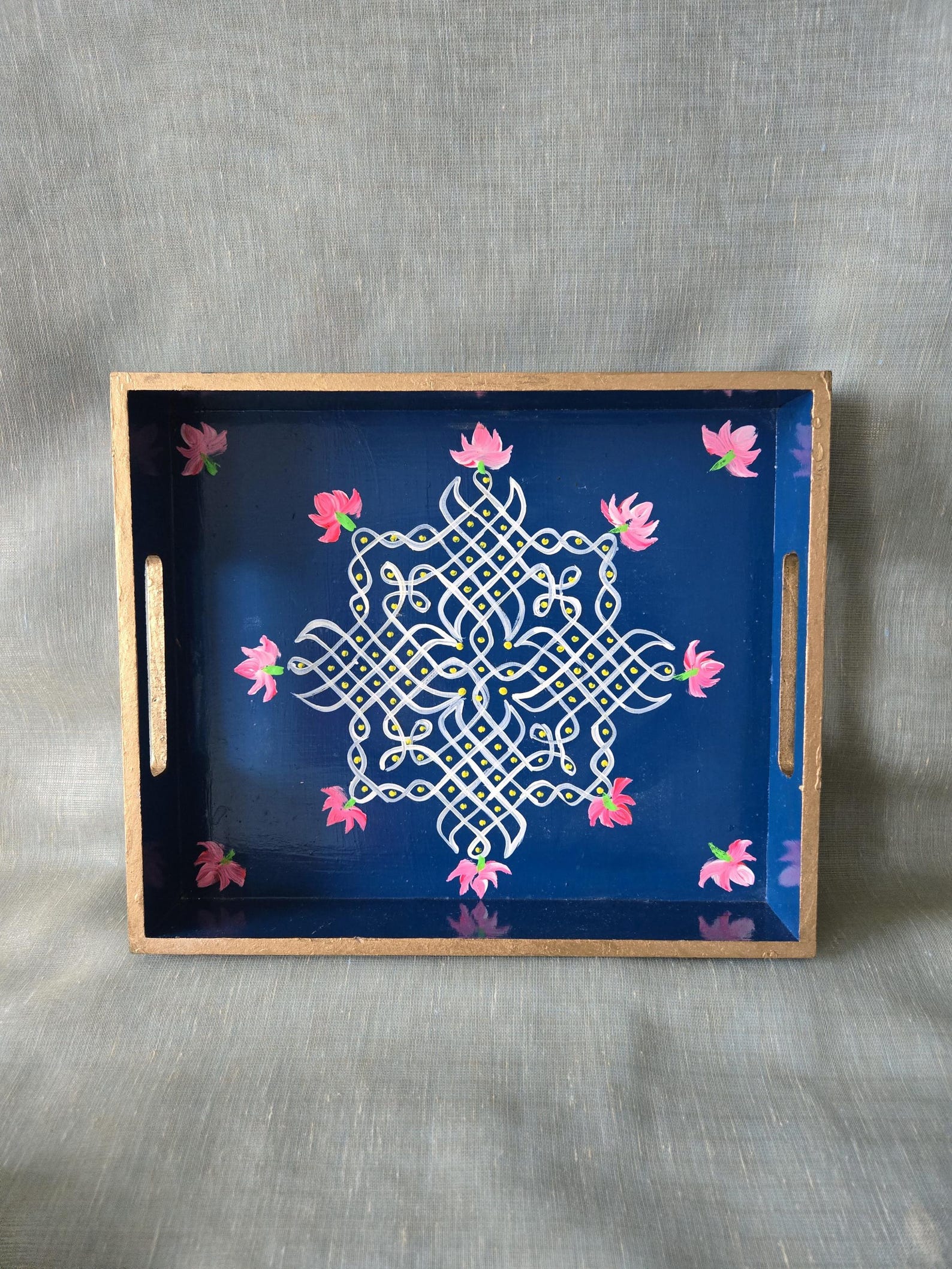 12inch Handmade Kolam Wood Tray/ Pooja Tray/ Serving Tray/ Rangoli Tray ...