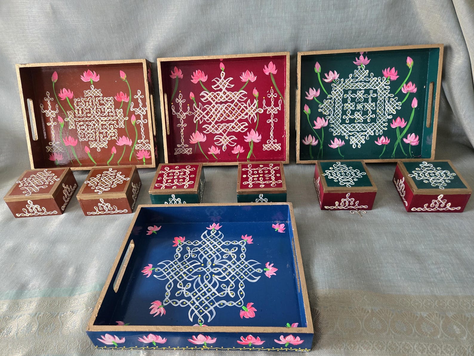 12inch Handmade Kolam Wood Tray/ Pooja Tray/ Serving Tray/ Rangoli Tray ...