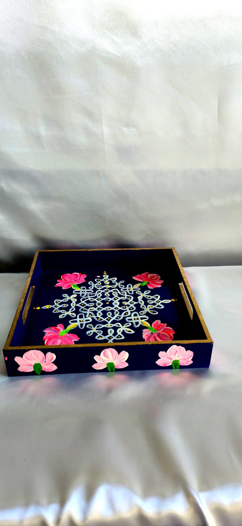 12inch Handmade Kolam Wood Tray/ Pooja Tray/ Serving Tray/ Rangoli Tray ...