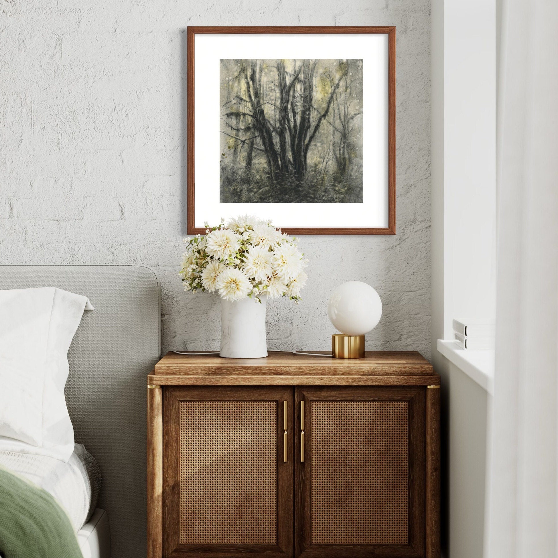 Mossy Forest Glow, Charcoal Drawing by Kyla Barnett / Unframed Fine Art ...