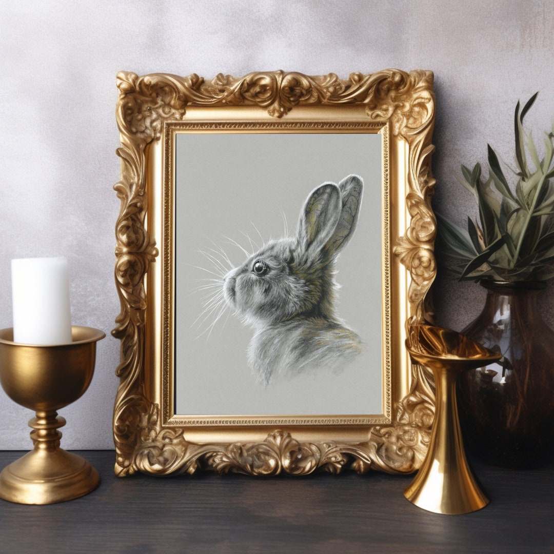Bunny With Yellow Lighting, Charcoal Drawing by Kyla Barnett / Unframed ...