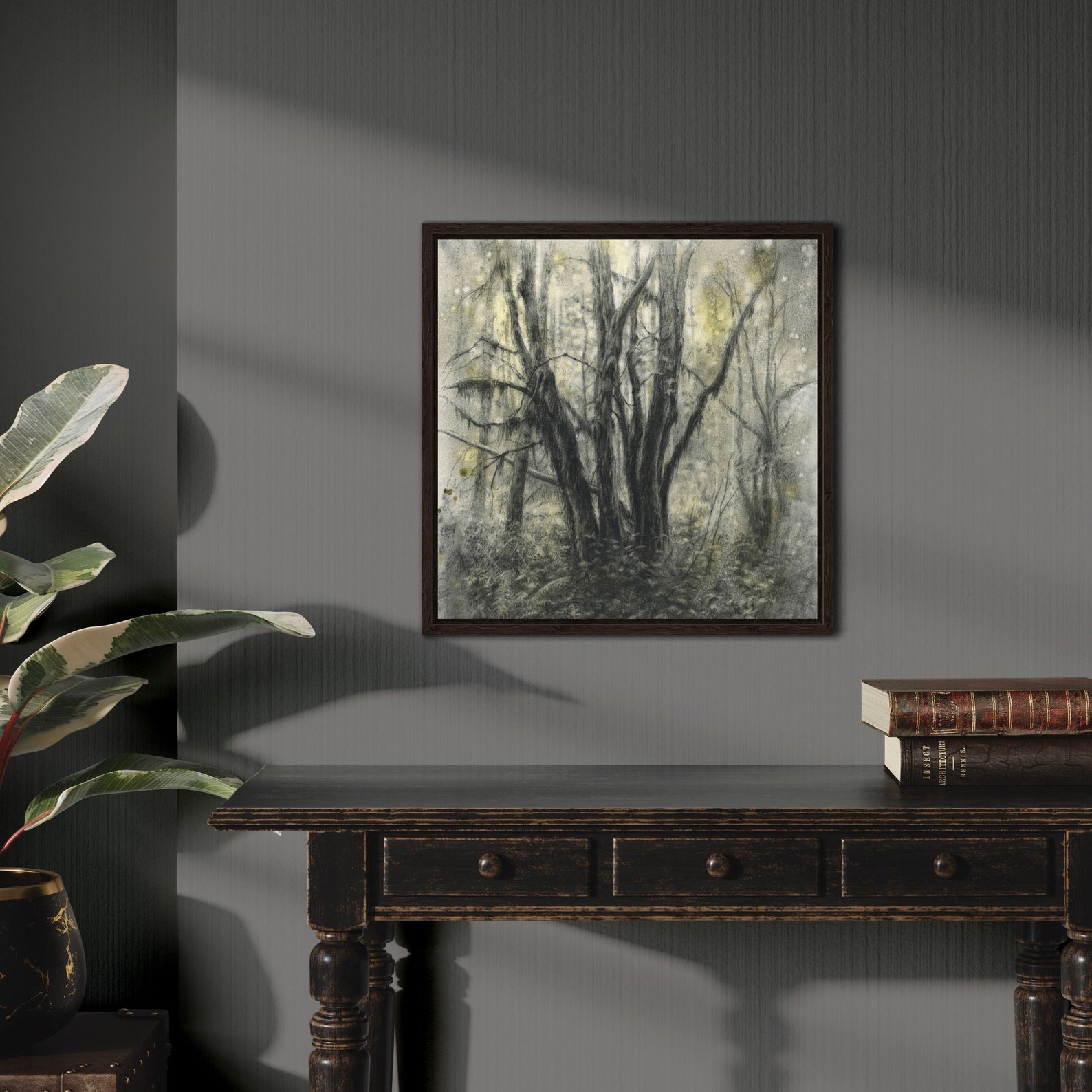Mossy Forest Glow, Charcoal Drawing by Kyla Barnett / Unframed Fine Art ...