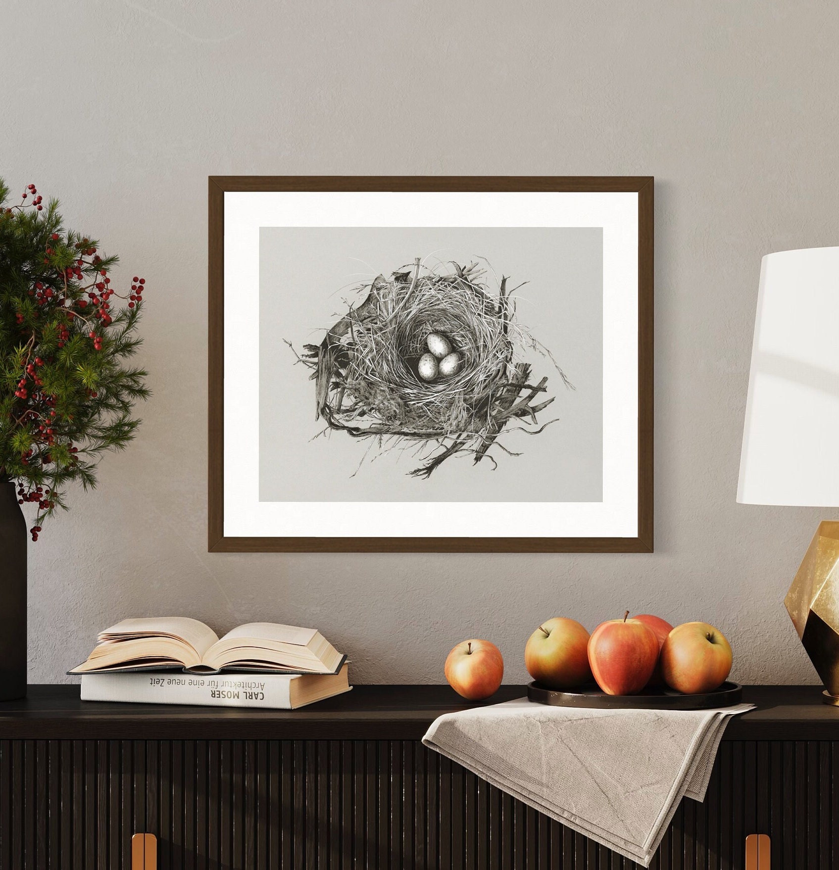 Nest With Eggs, Ink Drawing by Kyla Barnett / Unframed Fine Art Print ...