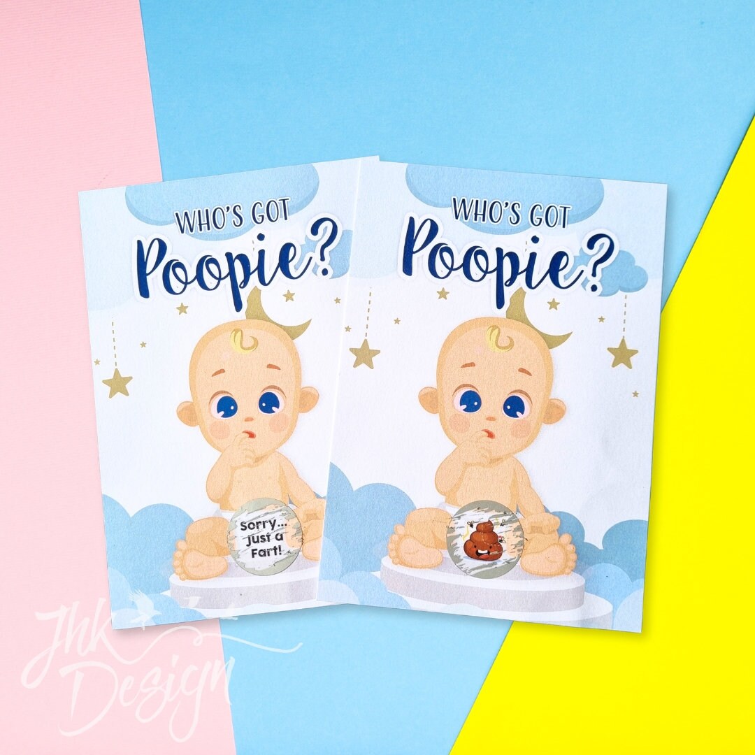 Who's Got Poopie Fun DIY Baby Shower Scratchie Card Game Edit & Print ...