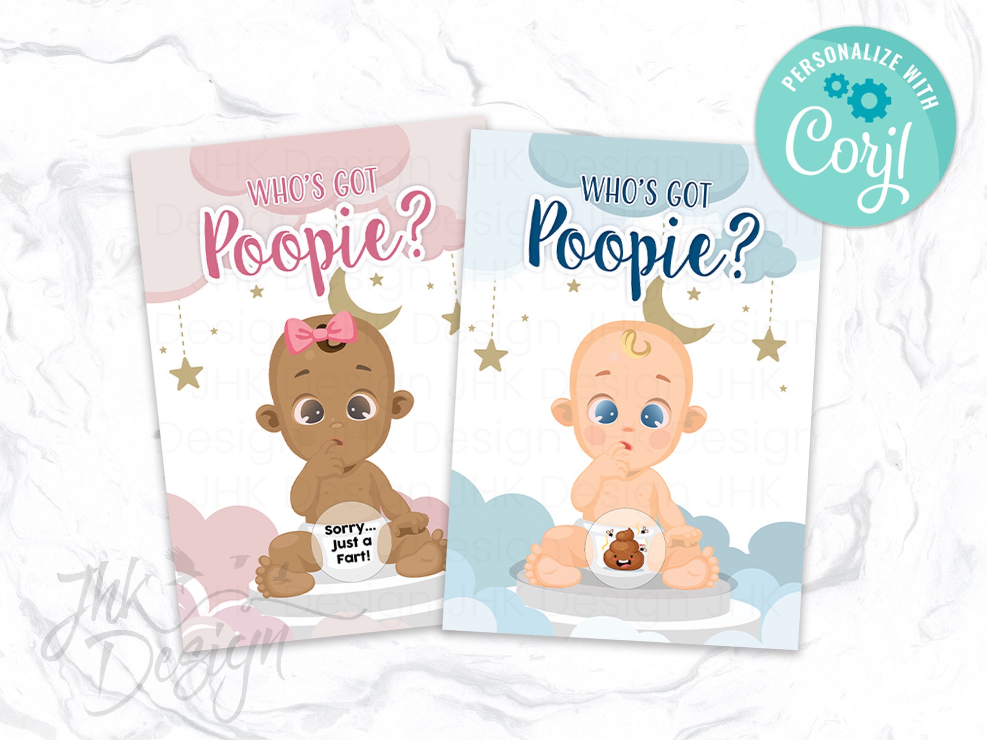 Who's Got Poopie Fun DIY Baby Shower Scratchie Card Game Edit & Print ...